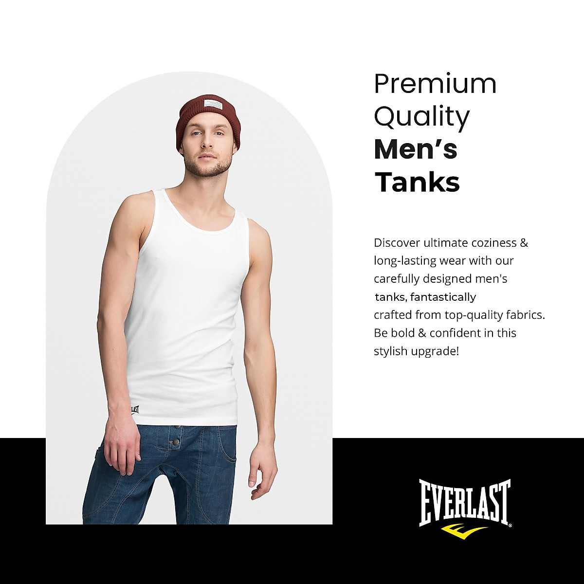 Everlast 6-Pack Men's Essential Tank Tops, Undershirts – Breathable, Tagless, Cotton Mens T Shirt – T Shirts for Men Pack (L, White)