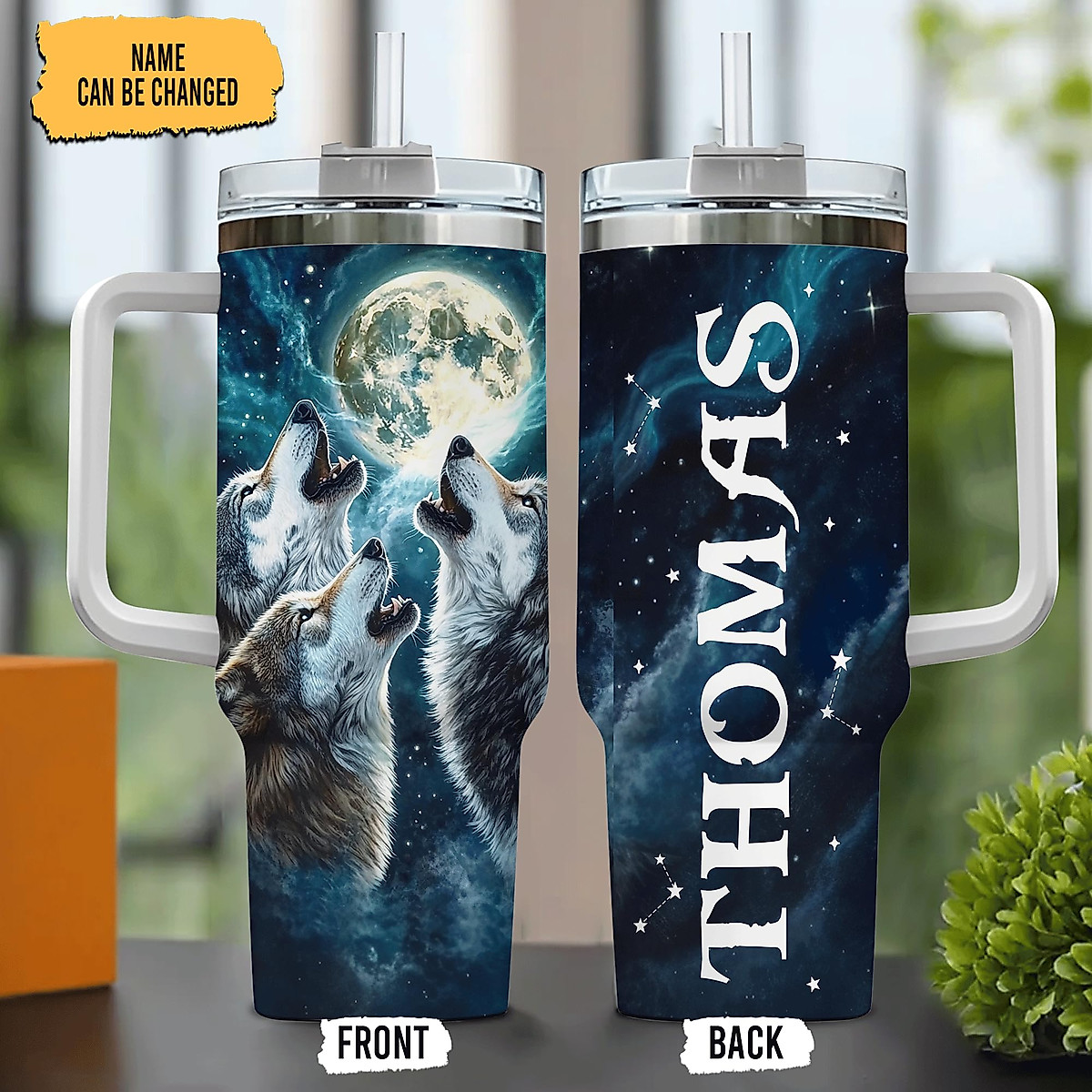 Foxcorner Personalized Wolf 40oz Tumbler with Handle and Straw Gifts for Wolf Lovers, Father's Day Cool Gifts For Him, Men, Birthday Gift Ideas, Custom Name Stainless Steel Travel Cup With Lid