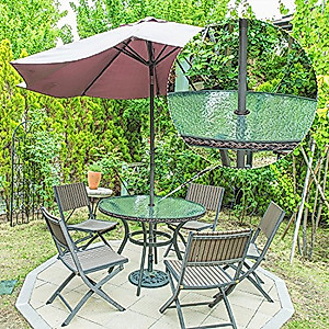 2 Inch Patio Table Umbrella Hole Ring and Cap Set, Standard Size Umbrella Thicker Hole Ring Plug and Cap Set (Black, 1 Set)