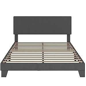 WEEWAY King Upholstered Platform Bed Frame with Adjustable Headboard and Strong Wooden Slats, Heavy-Duty Mattress Foundation, No Box Spring Needed, Easy Assembly, Dark Grey