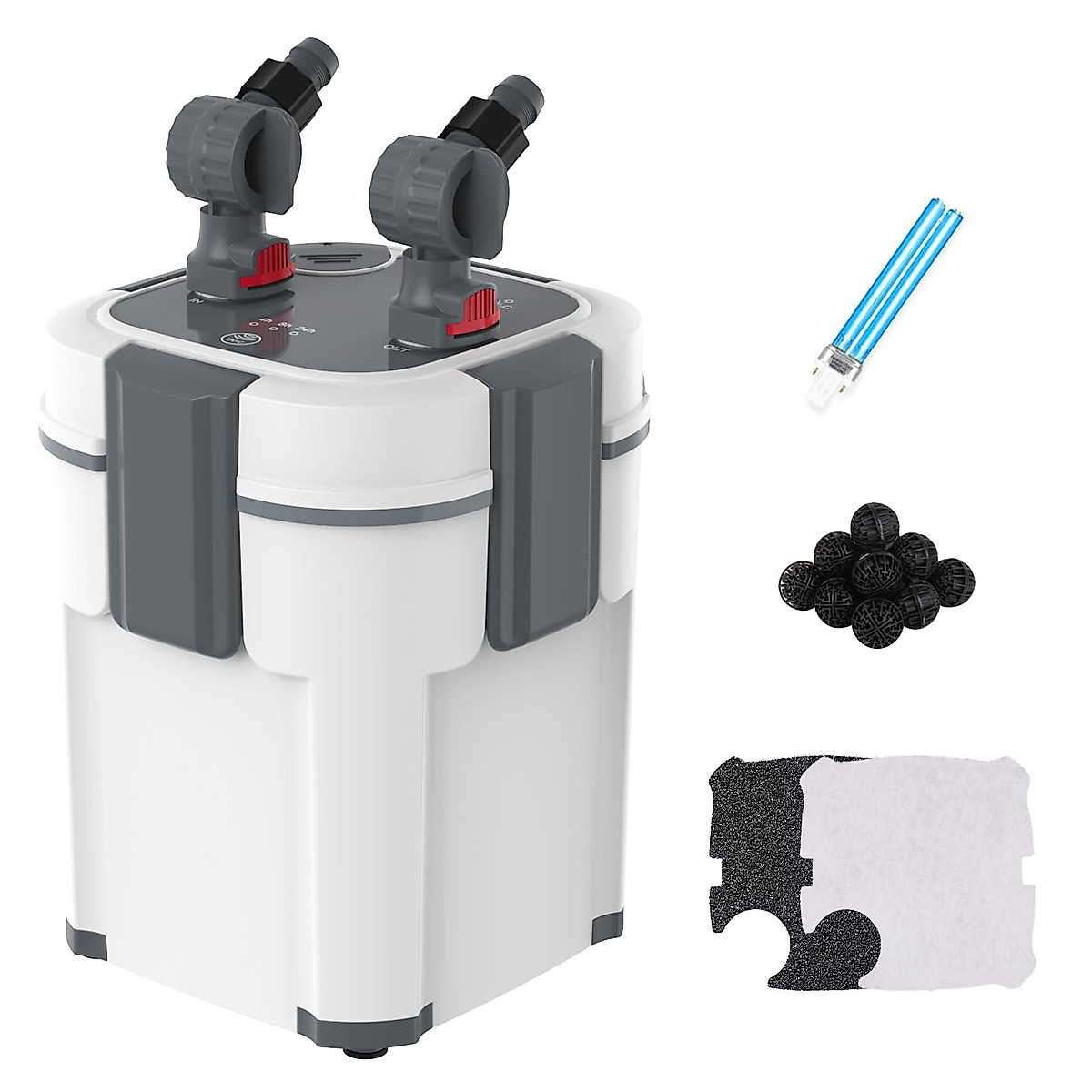 bykaeler 225GPH Canister Filter for Aquarium with Timed Light, Ultra-Quiet External Aquarium Filter with Filter Medium and Spray Rod,Suitable for Large Fish Tanks and Aquariums (LED-901F)