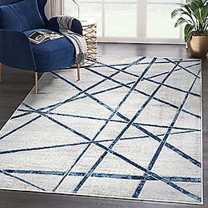 Abani Atlas 5'x8' Blue/Grey Area Rug, Criss Cross Design - Durable Non-Shedding - Easy to Clean