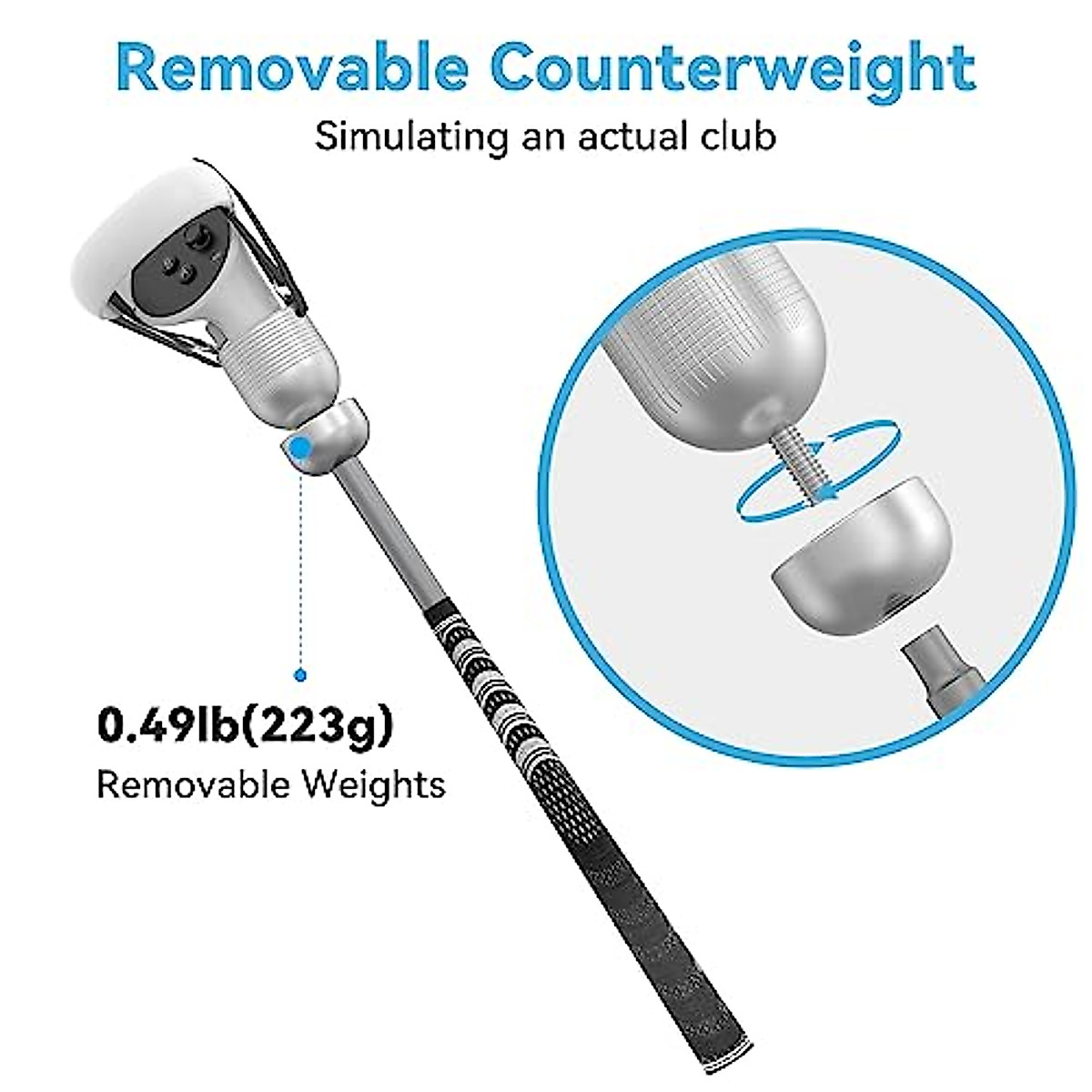 DGPCT VR Golf Club for Oculus Quest 2, Alluminum Golf Club Attachment Compatible with Oculus Meta Quest 2, with 1: 1 Sleeve, Counterweight and Realistic Rubber Grip