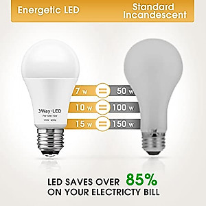 Briignite LED Light Bulbs, 𝟑 𝐖𝐚𝐲 𝐋𝐄𝐃 𝐋𝐢𝐠𝐡𝐭 𝐁𝐮𝐥𝐛𝐬 50 100 150W Equivalent, 3 Way Light Bulbs, Three Way A19 Light Bulbs E26 Medium Base, Warm White 3000K, 600lm-1200lm-1600lm, 2 Pack