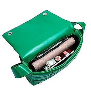 EvaLuLu Genuine Leather Crossbody Bag for Womens Quilted Shoulder Handbag (Green Leather)
