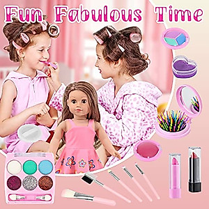 18INDC 18 Inch Girl Doll Accessories Make Up Pretended Toys Set, Washable Makeup Beauty Set Toys for Girl Doll Dress Up Sets for Girls 3-8 Years Old (Doll Not Included)