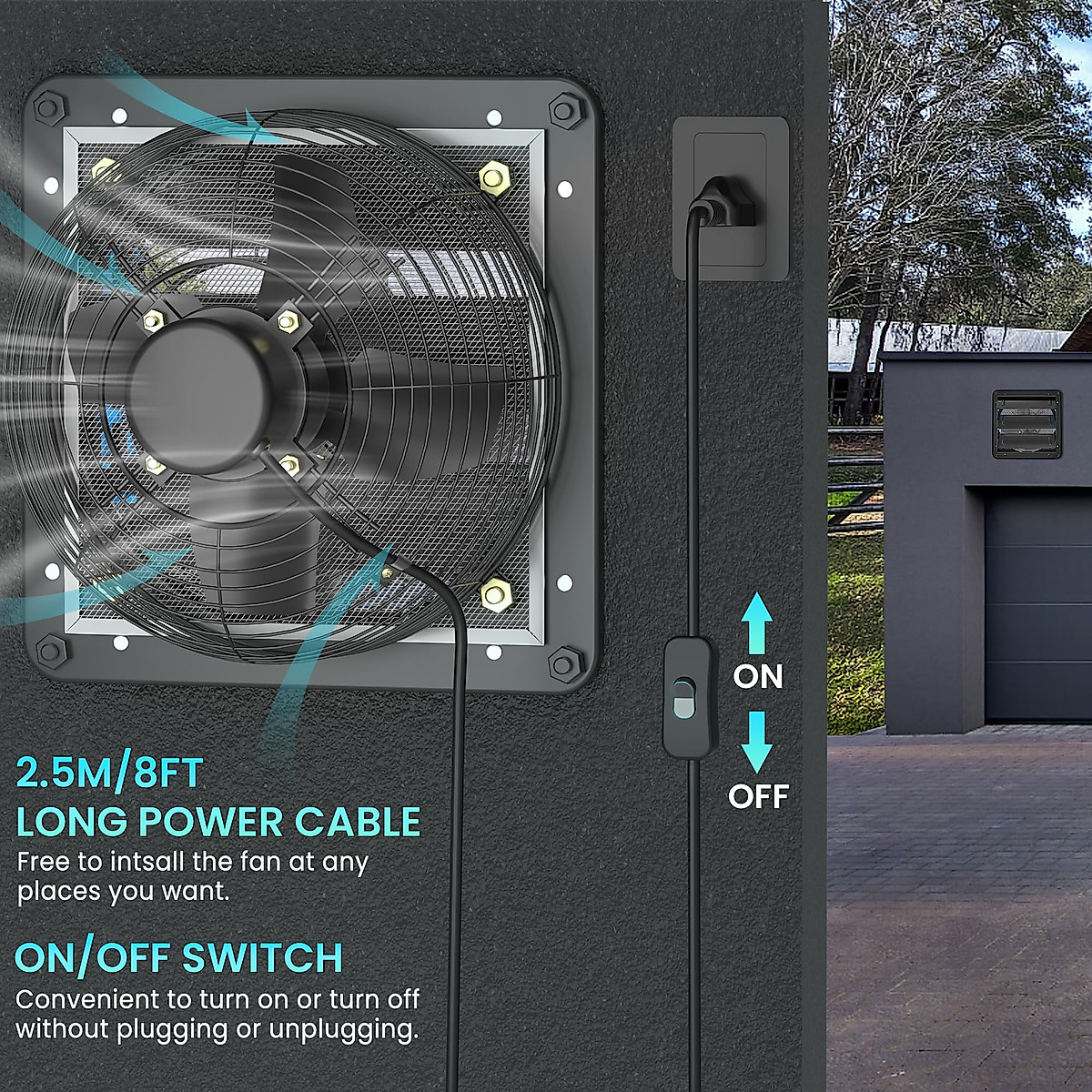 HG Power 10 Inch Shutter Exhaust Fan with Mesh Screen, 647CFM Low Noise Shed Exhaust Fan for Ventilation Use, 10" Silent Wall Mounted Extractor Fan for Basement, Gable, Chicken Coop, Black