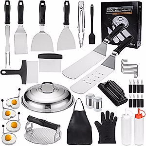 Griddle Accessories Kit, 39pc Commercial Grade Flat Top Grill Accessories for Blackstone, Complete Griddle Accessories Set with Melting Dome, Spatula, Scraper, Burger Press, Tongs, Cleaning Kit, Apron