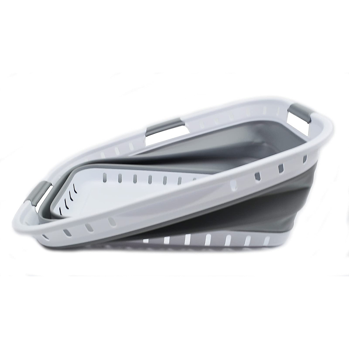 SAMMART 44L Collapsible Plastic Laundry Basket - Foldable Pop Up Storage Container/Organizer - Portable Washing Tub - Space Saving Hamper/Basket (1, White/Grey), Size: 25.4 x 17.3 x 10.2 inches