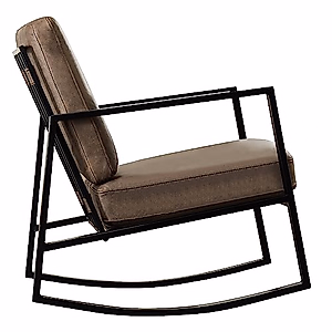 worldchoice Leather Rocking Chair Glider Chair for Nursery Upholstered Rocking Chair with Removable Cushion Cover Single Sofa Lounge Chair for Living Room Bedroom Reading Balcony, Brown