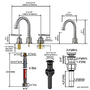 WOWOW Widespread Bathroom Faucet Brushed Nickel Bathroom Sink Faucet 8 inch Vanity Faucet 2 Handle 3 Holes Deck Mount Brass RV Bathroom Faucets with Drain