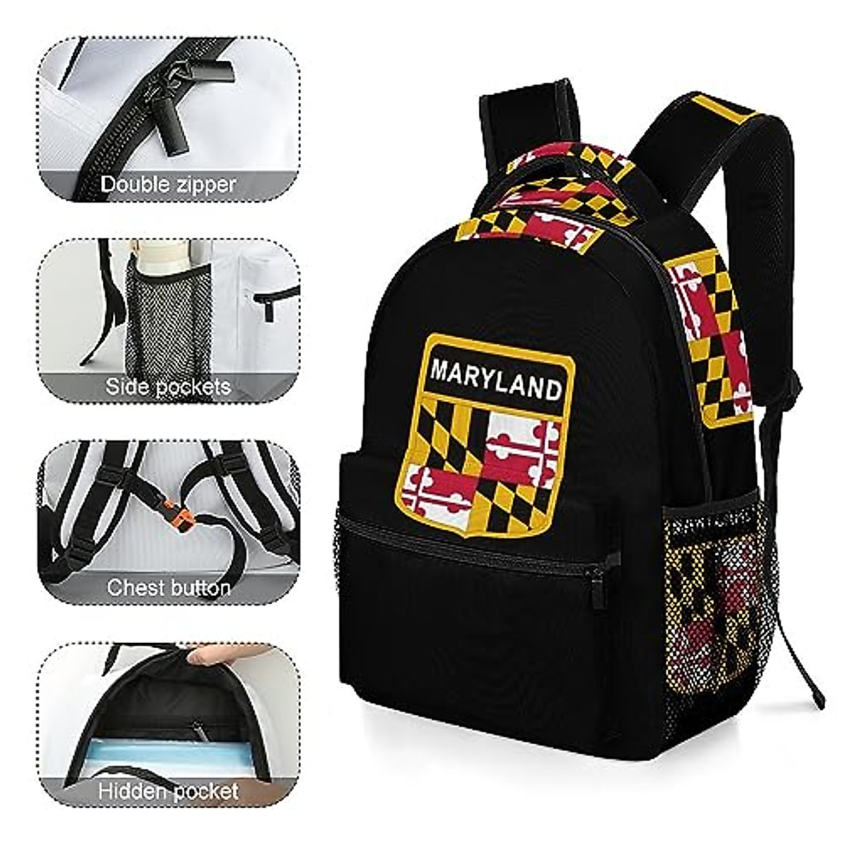 Maryland Flag Lightweight Travel Backpack for Unisex Casual Laptop Bookbag for Camping