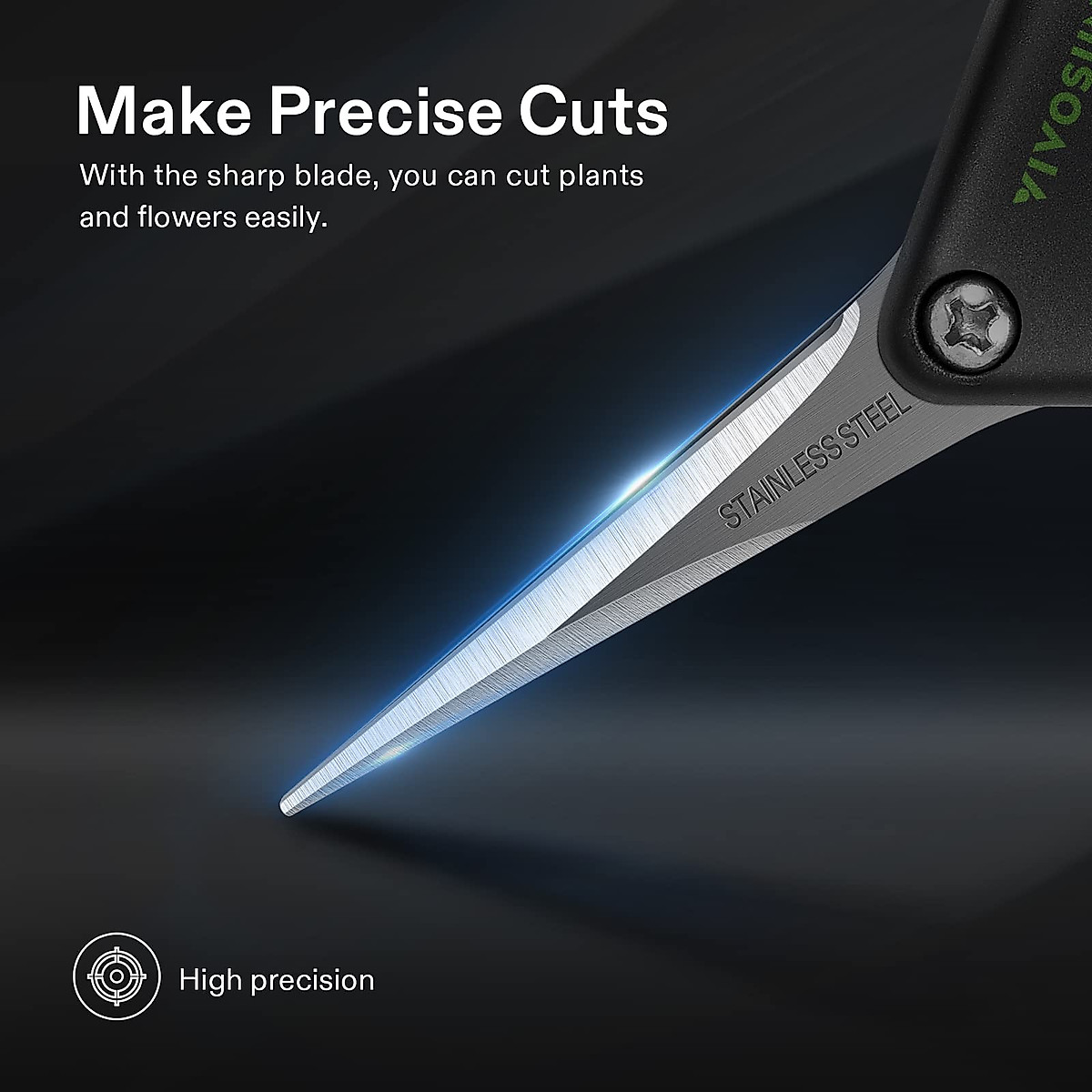 VIVOSUN Gardening Scissors 6.5 Inch Hand Pruner Pruning Shear with Straight Stainless Steel Blades, Black and Green