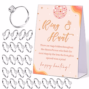 Disco Ball Ring Hunt Game, Find the Rings Bridal Shower Game with 30 Fake Rings, Boho Bridal Shower Decorations, Wedding Shower or Bachelorette Party Supplies - 04