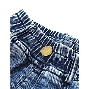 KIDSCOOL SPACE Toddler Kids Ripped Holes Elastic Waist Plaid Lining Jeans,Blue,18-24 Months