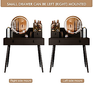 DOLILO 35" Vanity Desk with Mirror and Lights, Makeup Vanity with Lights, 3 Modes Brightness Adjustable, Vanity Mirror with Lights and Table Set with Vanity Stool 3 Sliding Drawers (Black)