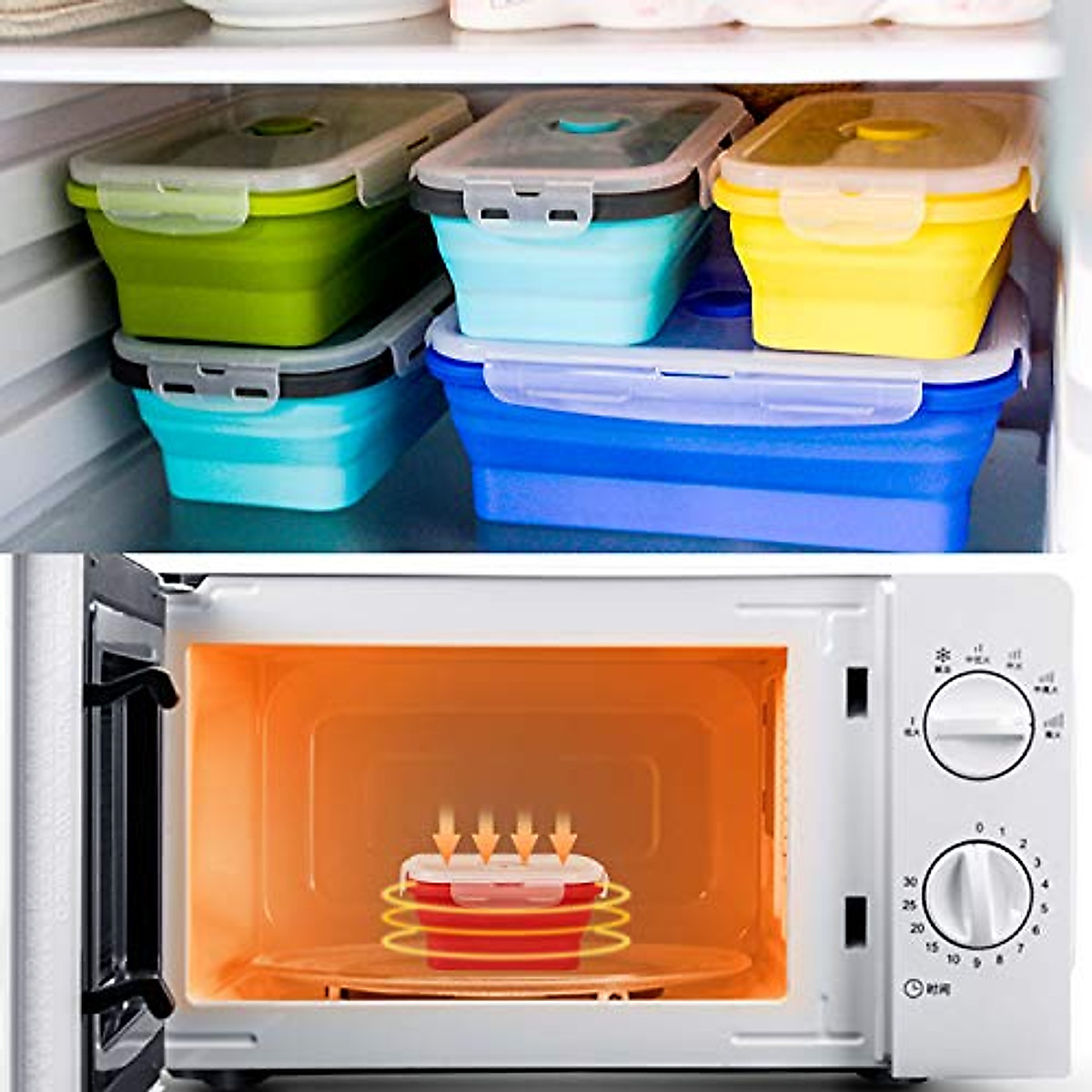 CREPOW Silicone Collapsible Food Storage Containers, Set of 4 Silicone Lunch Box Containers for Kitchen, BPA Free, Microwave, Dishwasher and Freezer Safe