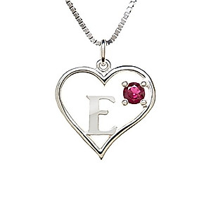 Arbach’s Icy Jewelry - Sterling Silver Box Chain Personalized Birthstone Pendant Statement Necklace - Heart & Letter (E)