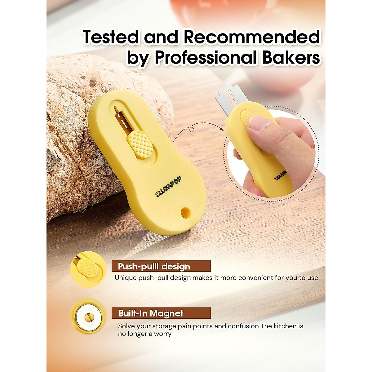 CLUEAPOP Bread Lame Sourdough Scoring Tool Extractable & Magnetic - Professional Dough Scoring Tool for Sourdough Bread Baking & Bread Making Tools - Scoring Patterns Booklet & 5 Razor Blades