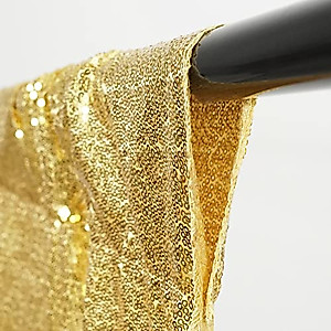 Poise3EHome 4Ft x 7Ft Gold Sequin Backdrop Curtain, Glitter Thick Satin Background Drapes, Sparkly Opaque Photography Curtain, Sequence Xmas Thanksgiving Backdrop for Wedding Party Holiday Decor