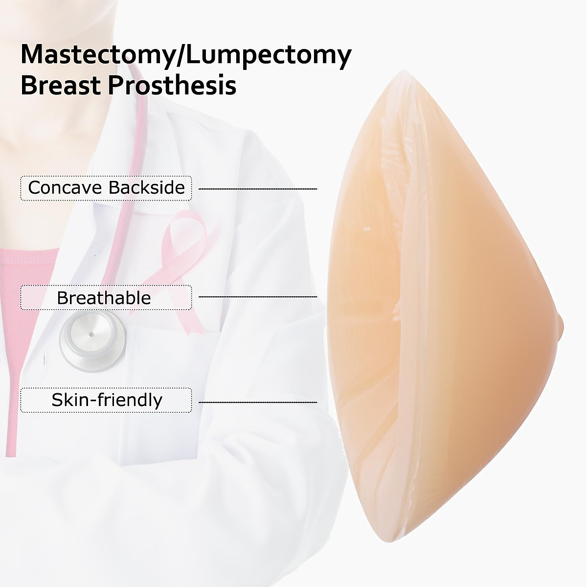 OMMITO Silicone Breast Form Enhancer Mastectomy Prosthesis Triangle Bra Pad (1 Piece) B+ Cup