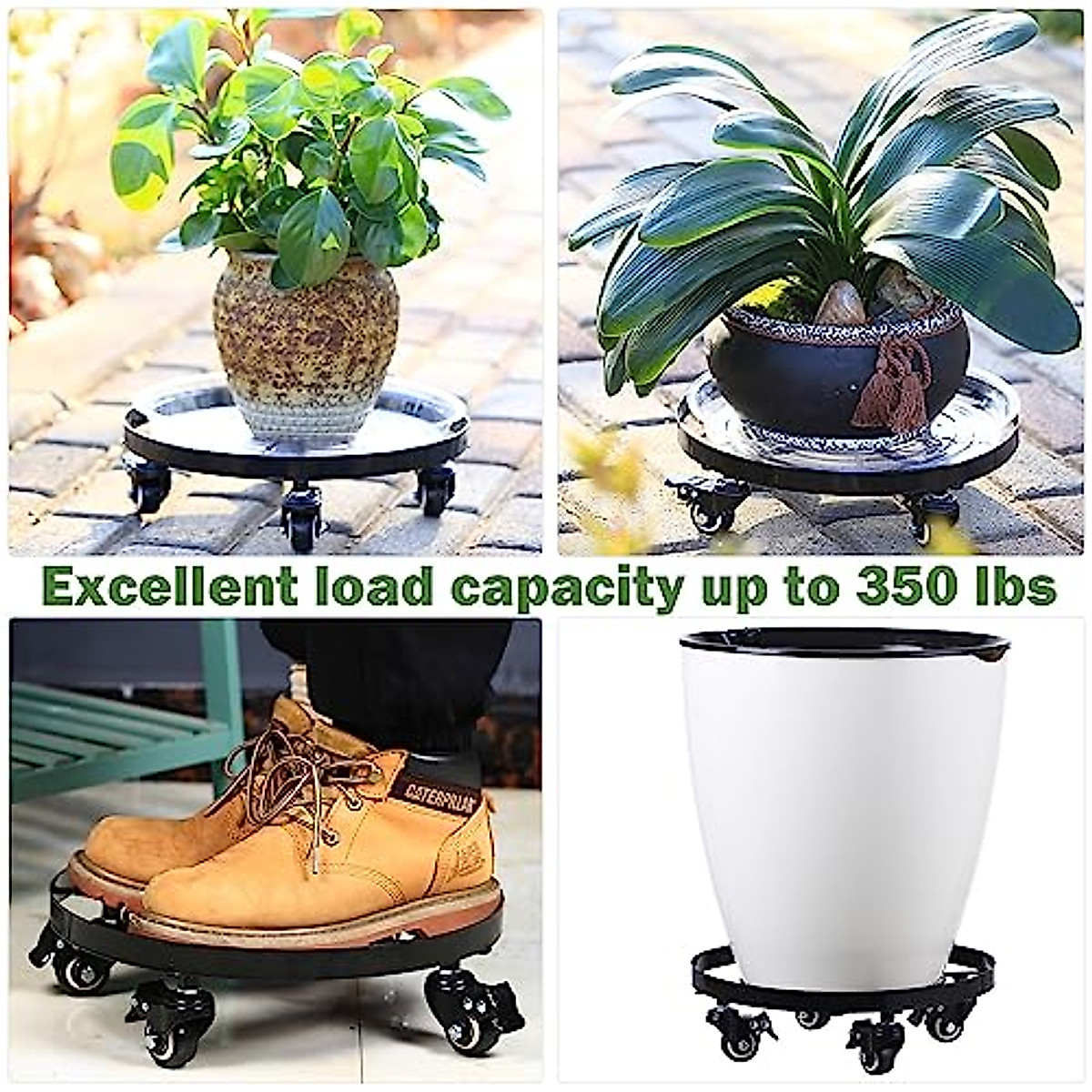 3 Packs Large Metal Plant Caddy 12.6” Plant Dolly with Wheels Heavy-Duty Wrought Iron Rolling Plant Stand with Casters for Indoor and Outdoor Plant Pot Rollers Black, 12" Clear Plant Saucers Included