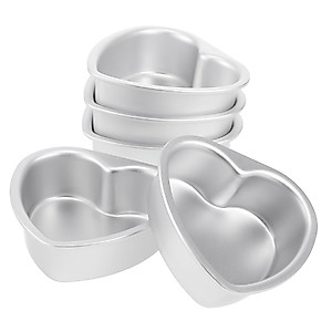Luxshiny 5pcs Heart Cake Mold, Aluminum Heart Pans Heart Cake Pan Heart Shape Baking Pan for Cake Chocolate Dessert