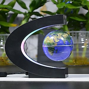 Floating Globe with LED Lights C Shape Magnetic Levitation Floating Globe World Map for Desk Decoration (Blue)