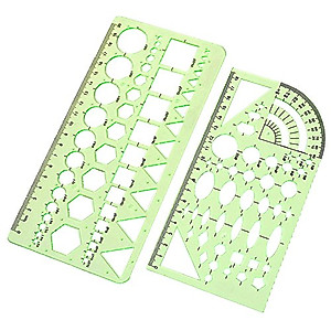 2PCS Plastic Green Measuring Templates Geometric Rulers for Office and School, Building formwork, Drawings templates