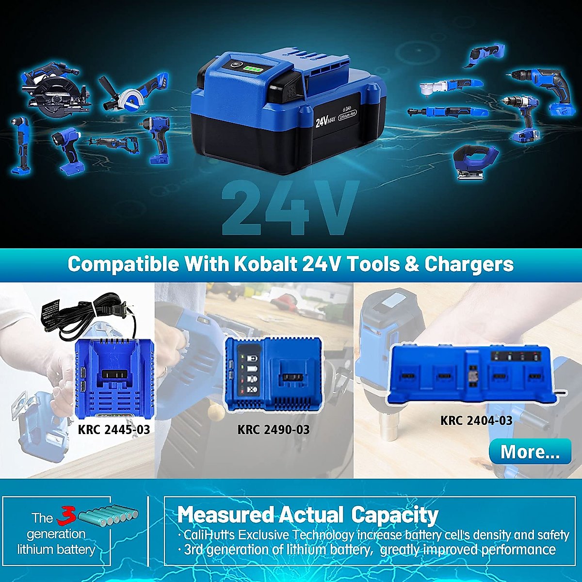 【Upgrade!】 2Pack 6.0Ah Replace Battery for Kobalt 24V Battery Max KB624-03 KB524-03 KB424-03 KB224-03 KB124-03 Lithium Ion Cordless Tools High Capacity Battery[Can't FIT Snow Joe &Sun Joe &Chain Saw]