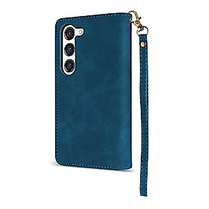 ZZXX Samsung Galaxy S23 Wallet Case with RFID Blocking Card Slot PU Leather Zipper Flip Folio with Strap Kickstand Protective Cover for Samsung Galaxy S23 Case Wallet(Blue-6.1 inch)