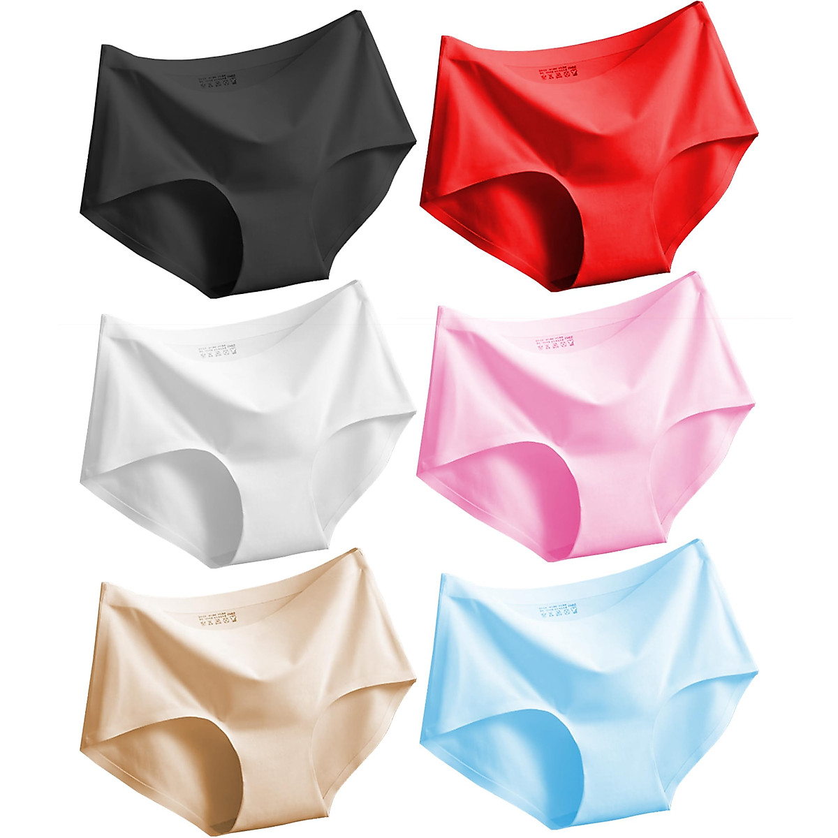 Women’s 6 Pack Seamless Basic Invisible Underwears Bikini Hipster Briefs Panties FULL BACK 6 Colors Large