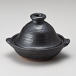 Black Glazed Tajin Pot No. 5 (Banko Pot), 6.9 x 6.1 x 4.7 inches (17.5 x 15.5 x 12 cm), 25.4 oz (750 g), Tajin Pot, Can be Heated with Direct Fire, Restaurant, Stylish, Tableware, Commercial Use