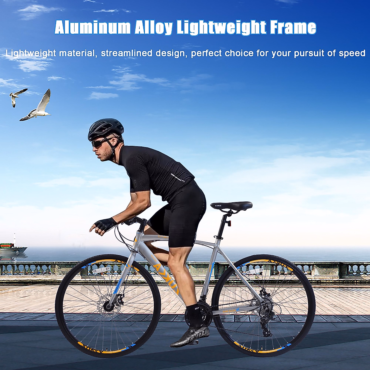 SUNDALY 700C Hybrid Road Bike 24 Speed, Double Disc Brakes, Aluminum Alloy Lightweight Frame, City Commuter Bike for Men/Women, Grey