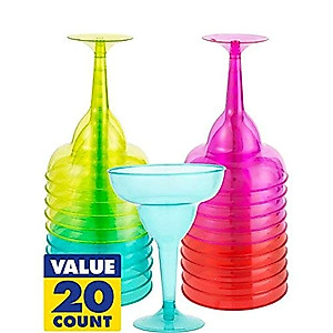 Amscan Fiesta Colors Margarita Plastic Glasses - 11 Oz. Pack of 20