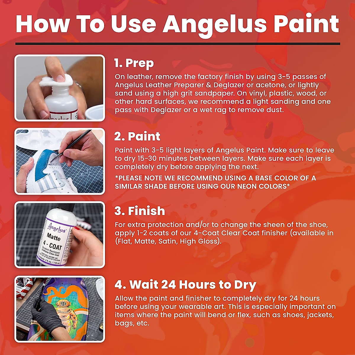 Angelus Leather Paint Kit- Basics Starter Kit Includes 5 Paints, Preparer Deglazer, & 5 Piece Paint Brush Set