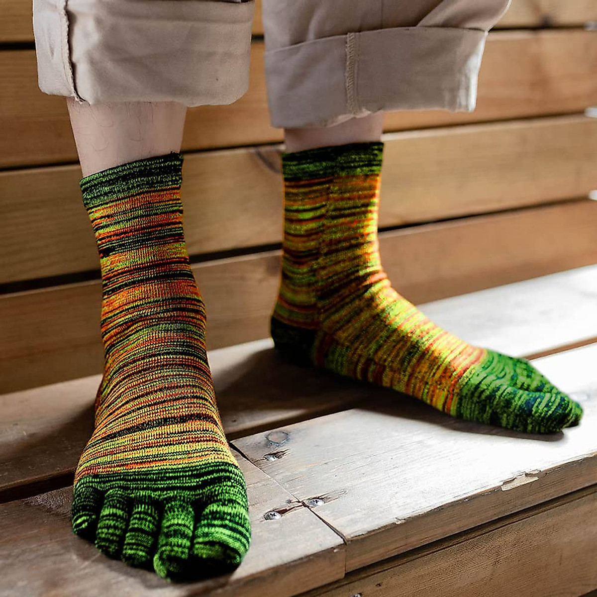 CaiDieNu Mens Toe Socks Cotton Athletic Running Five Finger Crew Socks