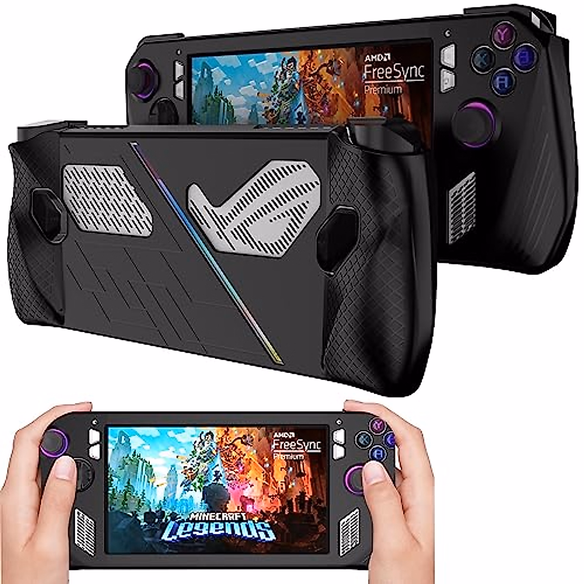 NINKI Silicone Case Compatible ROG Ally Game Console Protector,Flexible Shockproof Anti-Scratch Drop-Proof Non-Slip Full Protective Case for ASUS ROG Ally Gaming Handheld Cover Case Accessories,Black