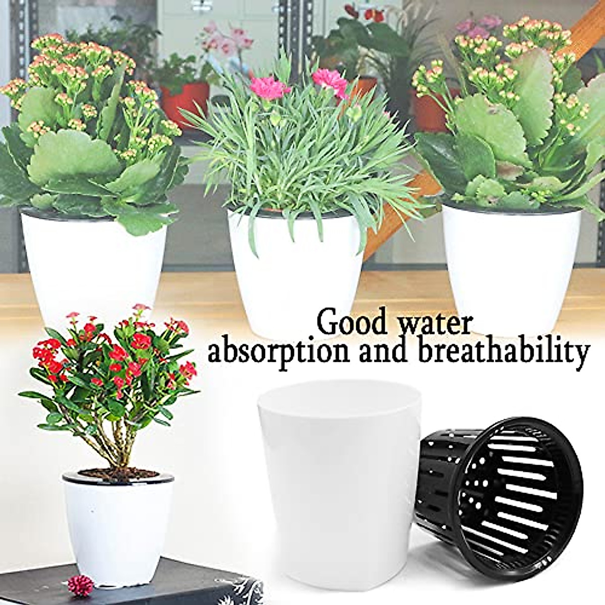 12 PCS Self Watering Plastic Planter,4 Inch Plastic Flower Plant Pot with Inner Pot,Self Watering Planter White Flower Pot for Herbs,Flowers,All House Plants,Succulents