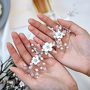 HEREAD Flower Bride Wedding Hair Vine Pearl Bridal Headband Rhinestones Hair Breath Accessories for Women and Girls (A Silver)