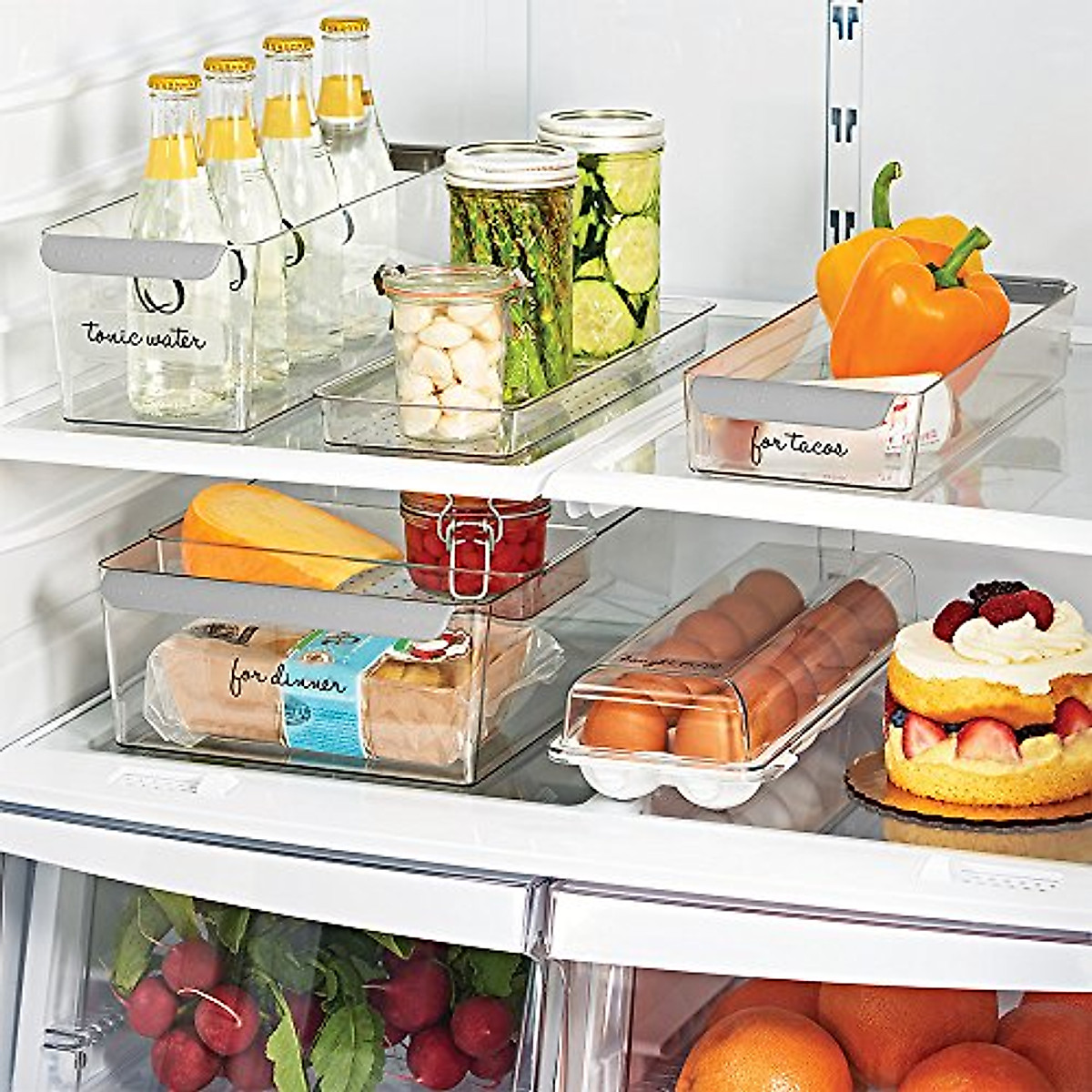 madesmart Narrow Shallow Bin - White | FRIDGE AND PANTRY COLLECTION | Soft-grip Handles and Non-slip Base | BPA-Free
