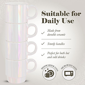 American Atelier Coffee Mug Set with Coffee Mug Rack | Ceramic Coffee Mugs Set of 4 | Stackable Coffee Mugs with Rack | Coffee Cup Set with Coffee Cup Rack | 14oz Capacity (Pearlized)