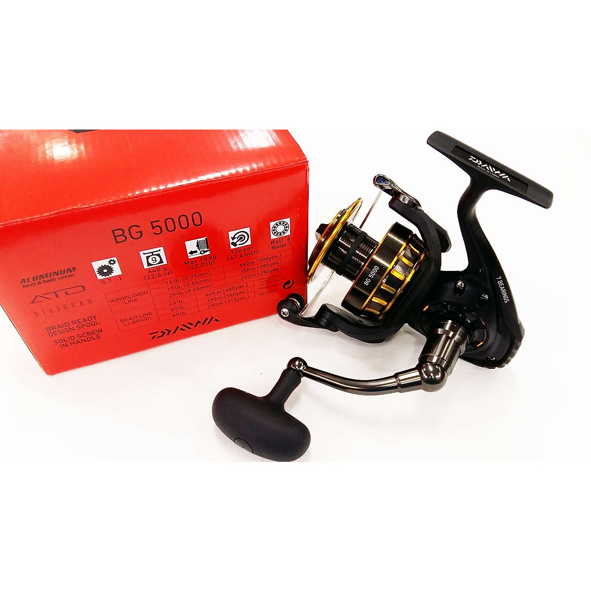 Daiwa BG5000 BG Saltwater Spinning Reel, 5000, 5.7: 1 Gear Ratio, 6+1 Bearings, 47.40" Retrieve Rate, 22 lb Max Drag,Black/Gold