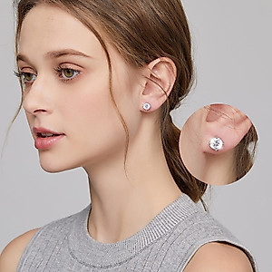 Earrings Stud for Women Sterling Silver Stud Earrings Men Fake Diamond Earrings Women Cubic Zirconia Earrings Studs 6mm CZ Earrings Sterling Silver Diamond Studs White Gold Stud Earrings