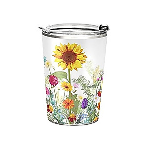 Jihqo Vivid Sunflowers Tumbler with Lid and Straw, Insulated Stainless Steel Tumbler Cup, Double Walled Travel Coffee Mug Thermal Vacuum Cups for Hot & Cold Drinks 12oz