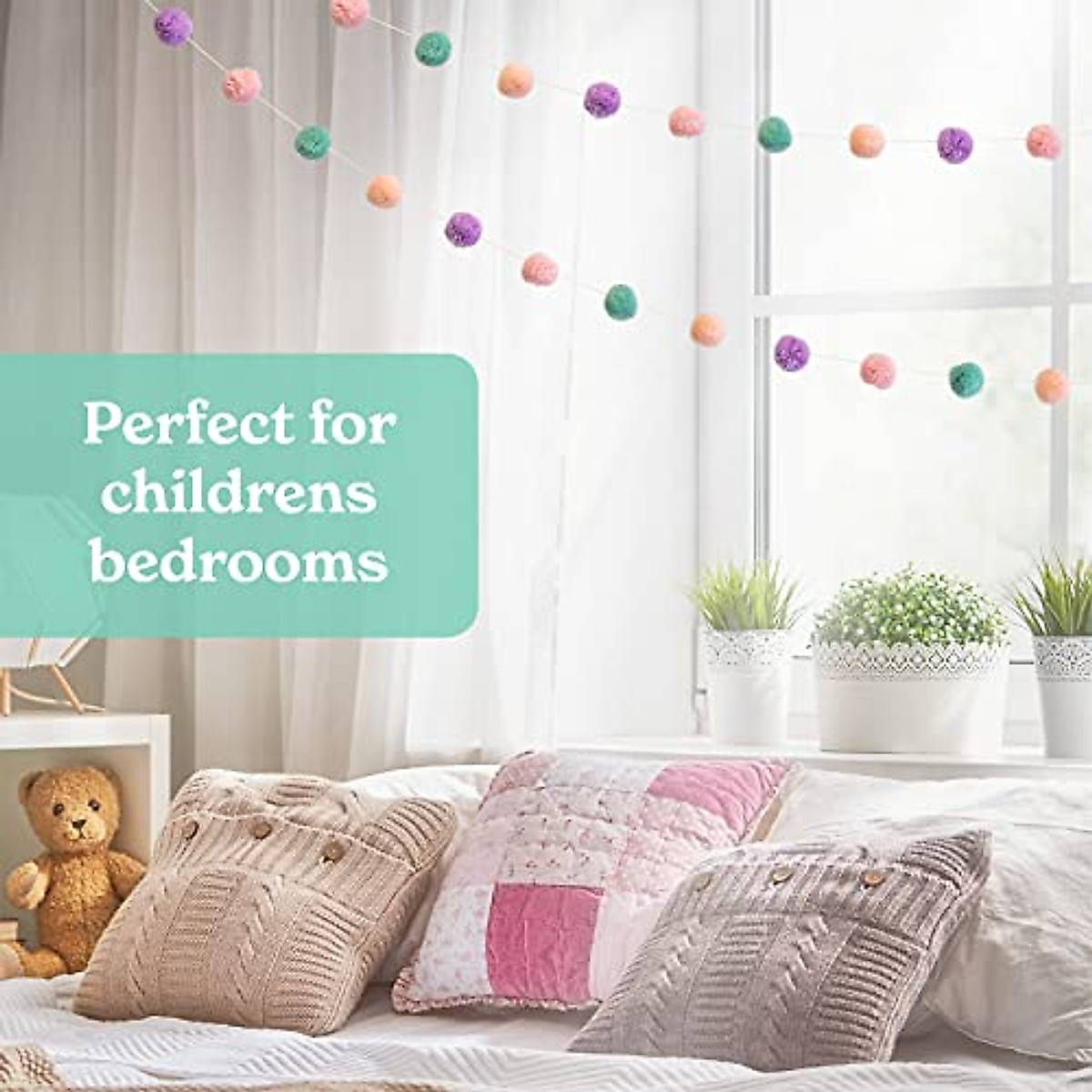 Easter Pom Pom Garlands (2 x 120 Inches - 40 Balls Each, 25mm Diameter) Colorful Pom Ball Decoration Strings with Pastel Rainbow Effect (4