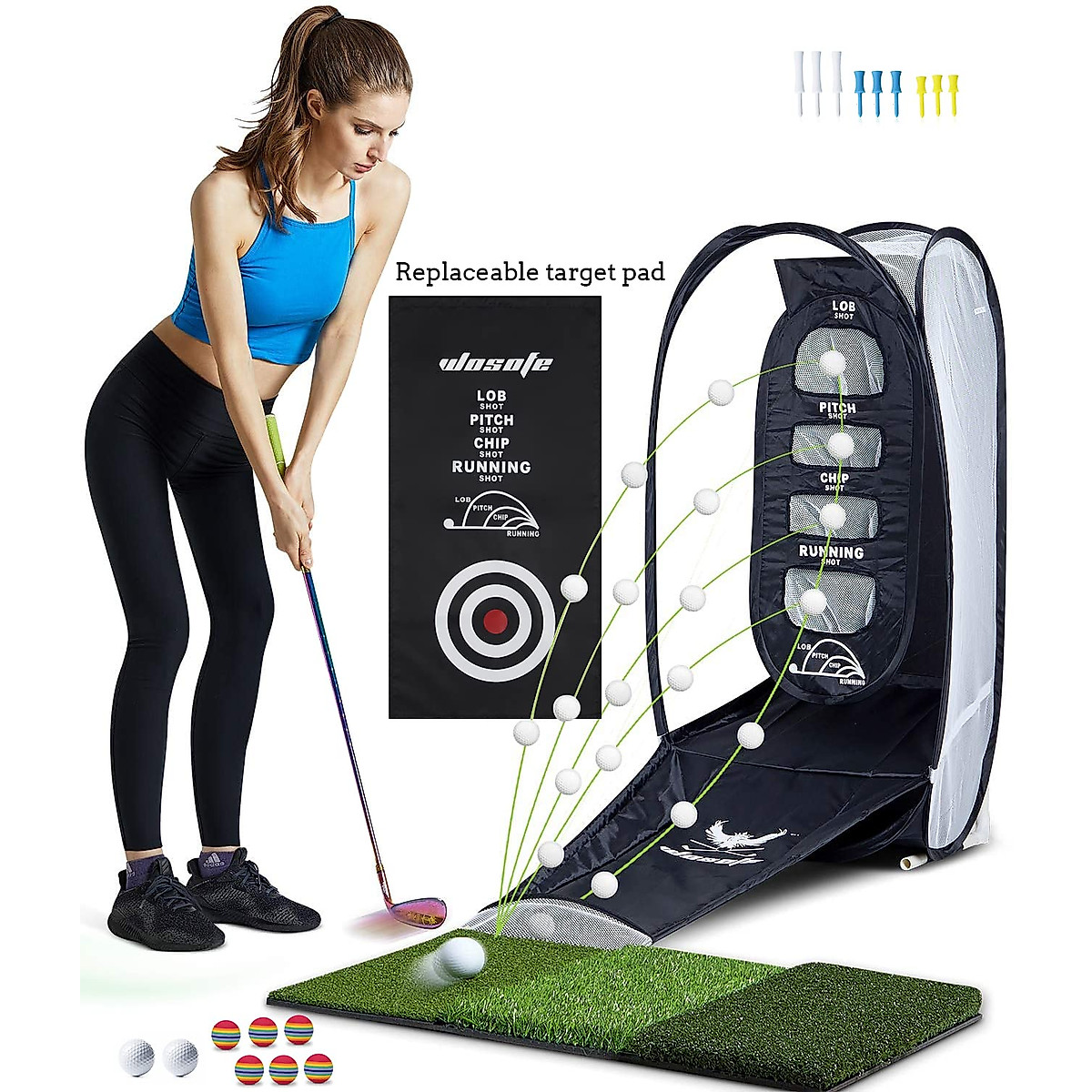 Golf Net Backyard Home Indoor Practice Hitting Chipping 2 Target and Ball Swing Kids Training Aids