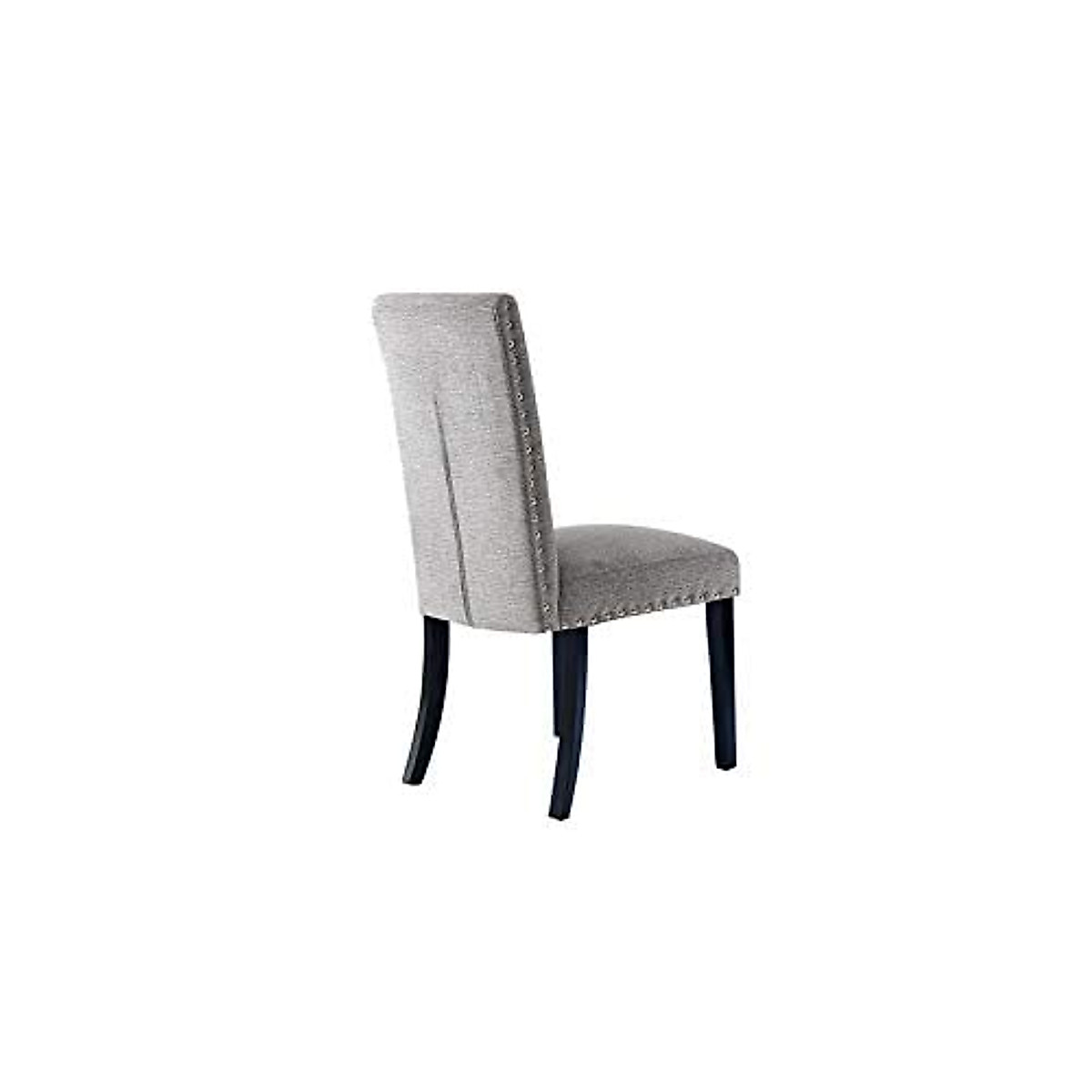 Cui Liu Owen Upholstered Dining Chair – Armless Dining Chair in Grey Linen with Black Wooden Leg and Shiny Silver Nailhead (Set of 2)