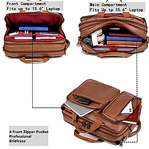 Leather Laptop Backpack Briefcase Hybrid 15.6 Inch Laptop Travel Backpack Hiking College Backpack for Men BC-04 (Brown)