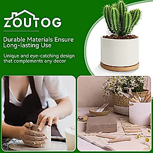 ZOUTOG Succulent Pots, White Mini 3.15 inch Ceramic Flower Planter Pot with Bamboo Tray, Pack of 6 - Plants Not Included